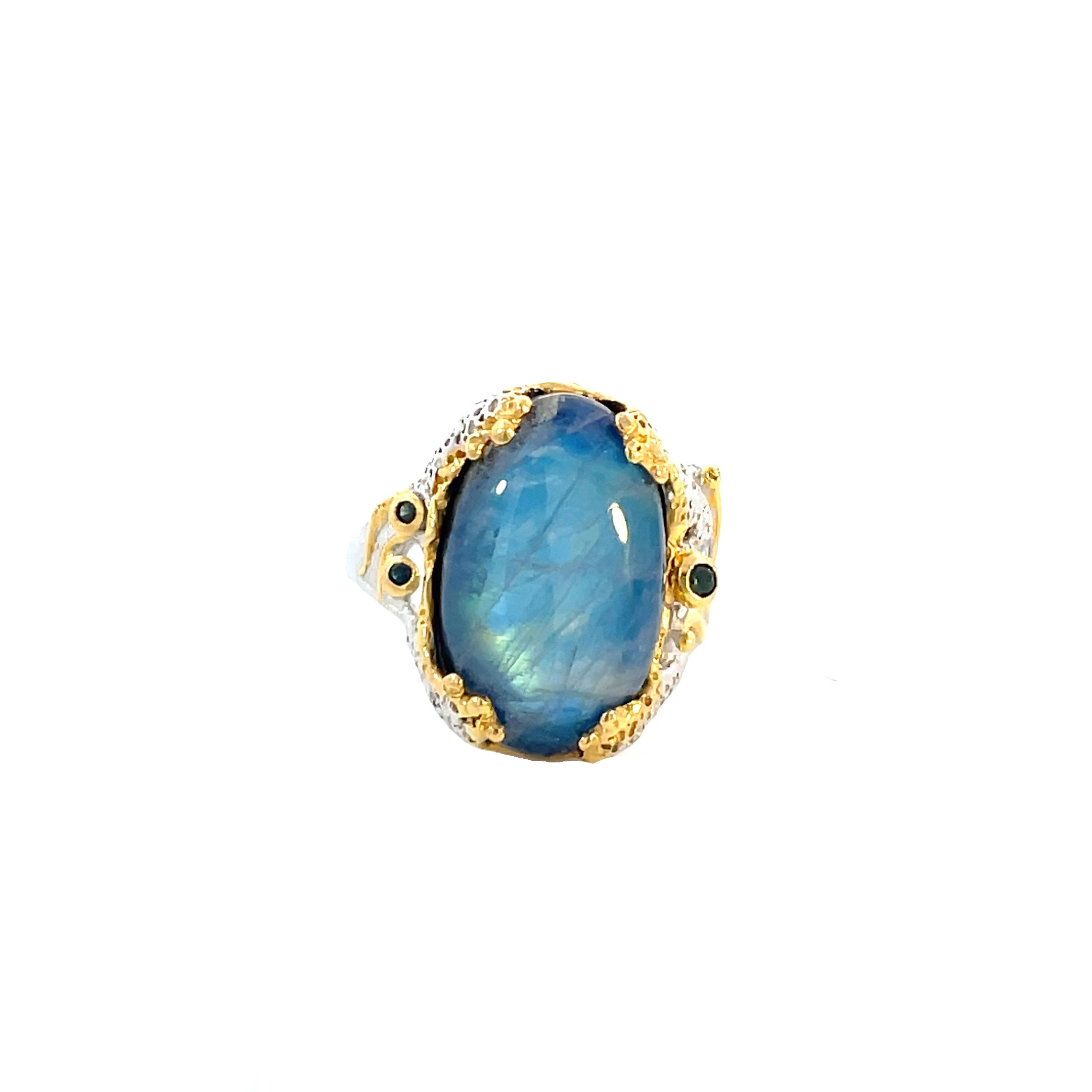 Freya Spectrolite Ring with Blue Sapphire – Baba Jewelry